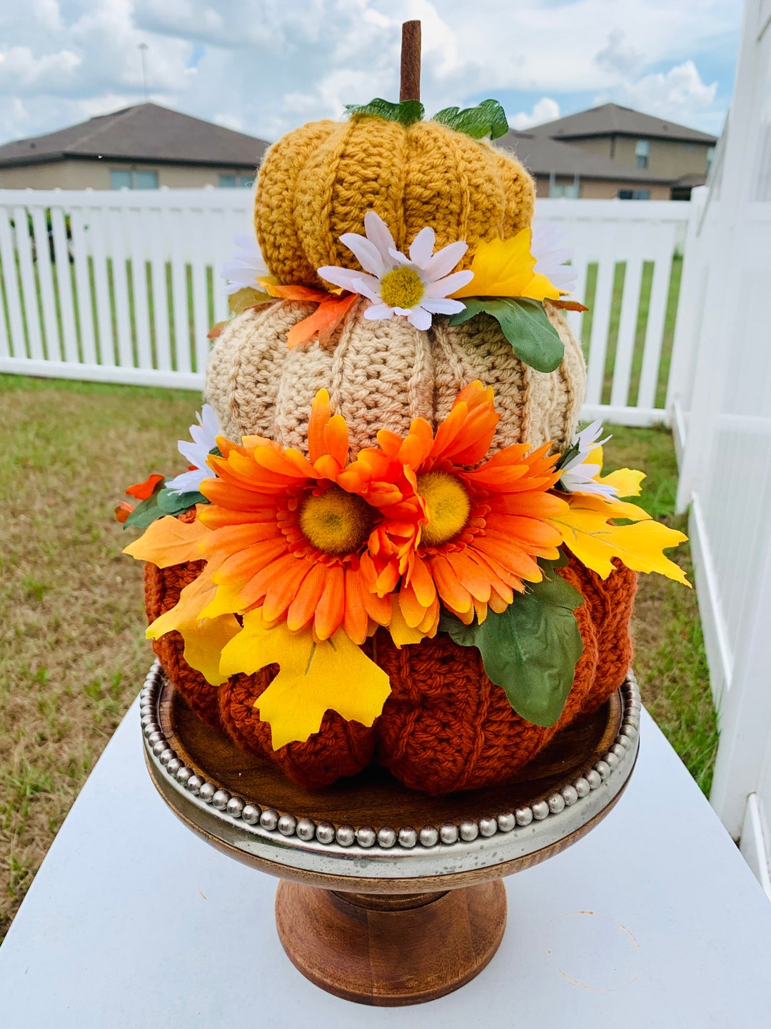 Centro De Mesa Calabazas De Ganchillo, Calabazas Rústicas De Otoño ...