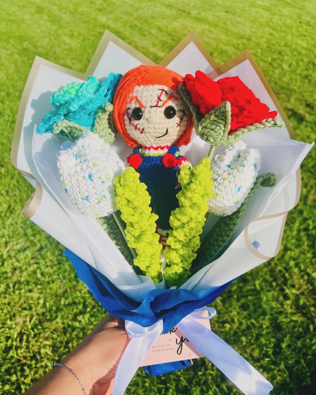 Handmade Crochet Chucky Plushie Flower Bouquet, Horror Doll - Etsy