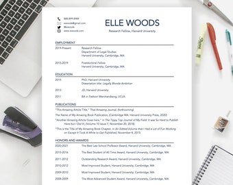 Academic CV TEMPLATE Curriculum Vitae Template Simple Formatted CV - Etsy