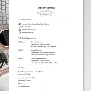 Academic CV TEMPLATE Curriculum Vitae Template Simple Formatted CV - Etsy