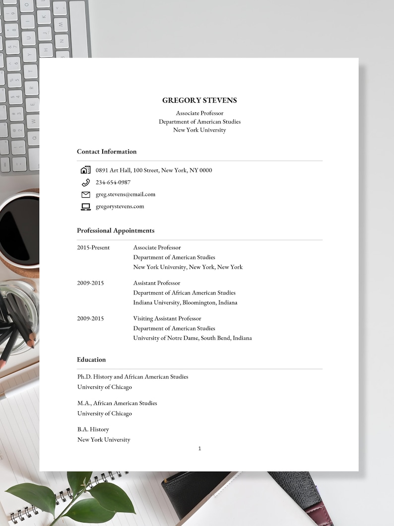 Academic CV TEMPLATE Curriculum Vitae Template Simple Formatted CV - Etsy