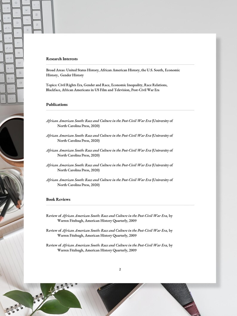 Academic CV TEMPLATE Curriculum Vitae Template Simple Formatted CV - Etsy