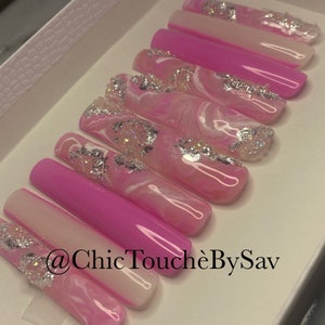 Pink Geode Nails 10 Piece Press on Nail Set Geode Crystal Nails - Etsy