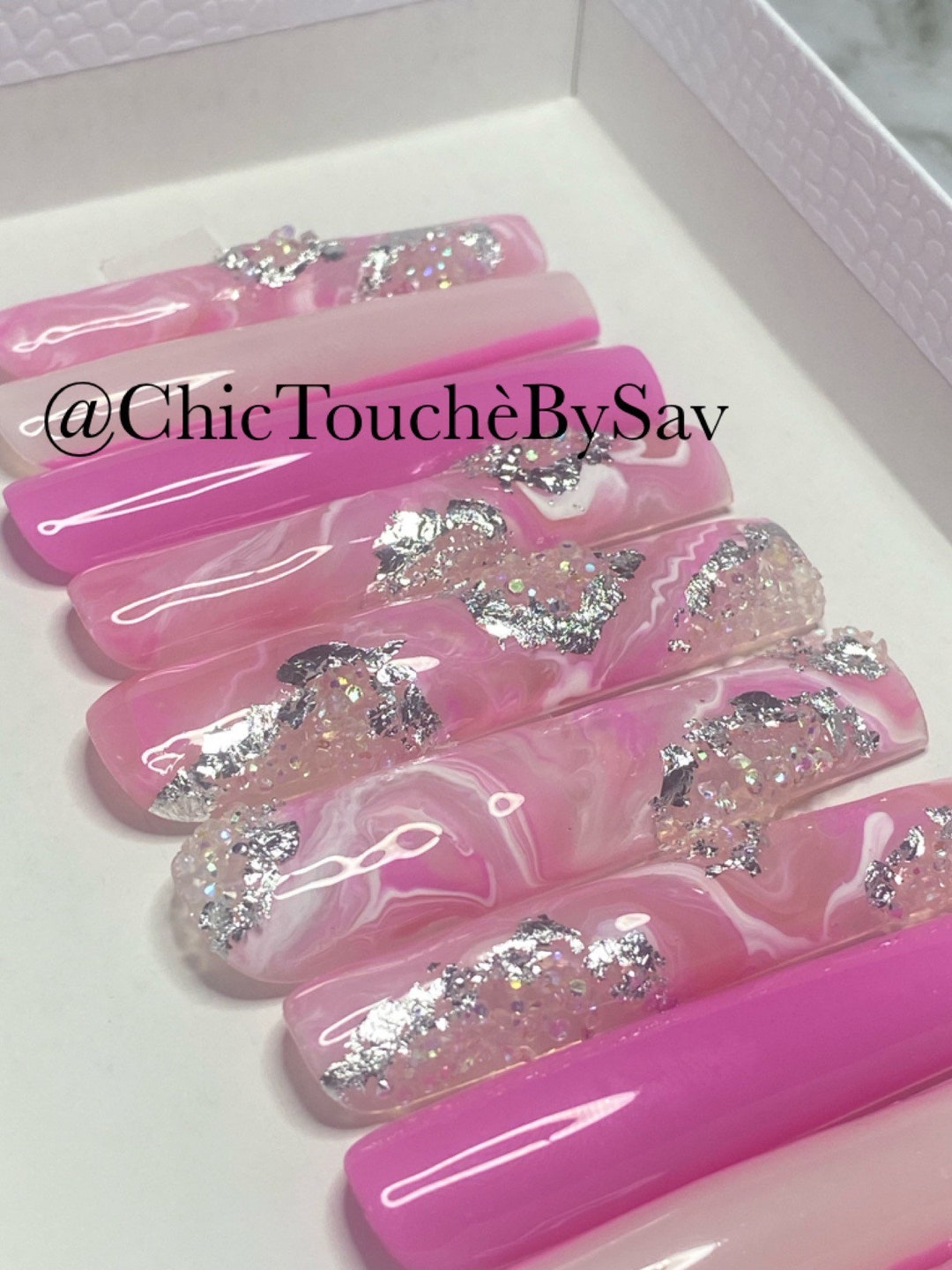 Pink Geode Nails| 10 Piece Press on Nail Set| Geode Crystal Nails - Etsy