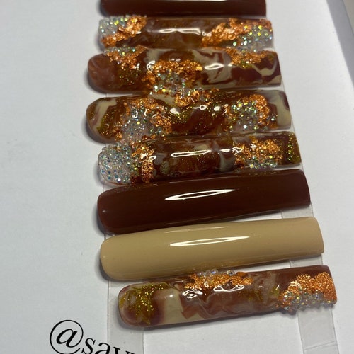 Pink Geode Nails 10 Piece Press on Nail Set Geode Crystal - Etsy