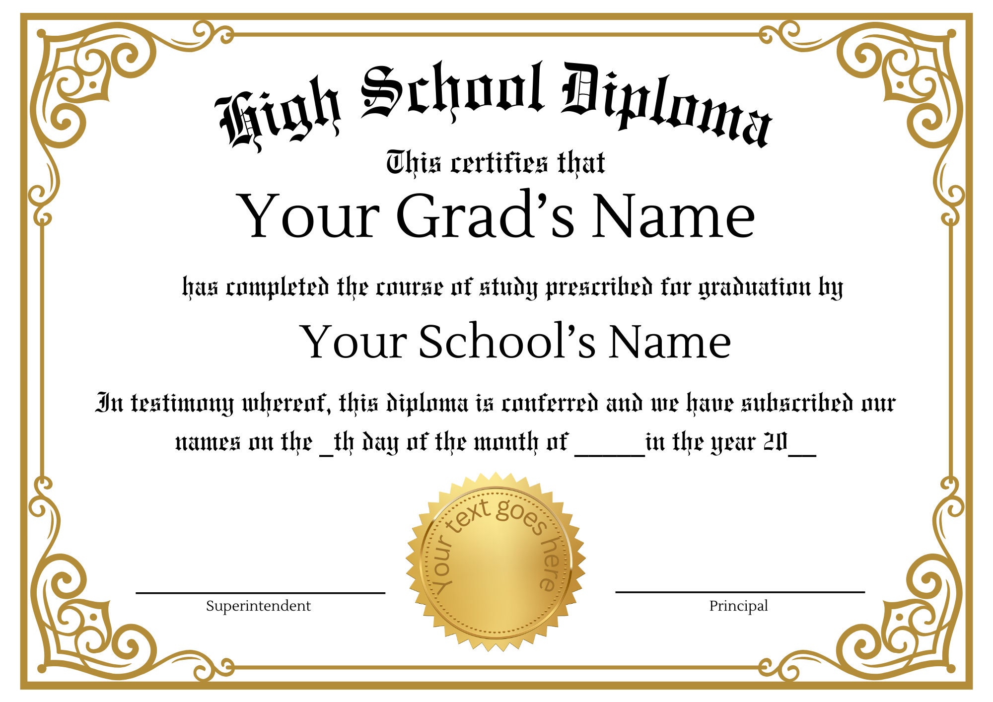 Customized Diploma Personalized Diploma Homeschool Diploma High School ...