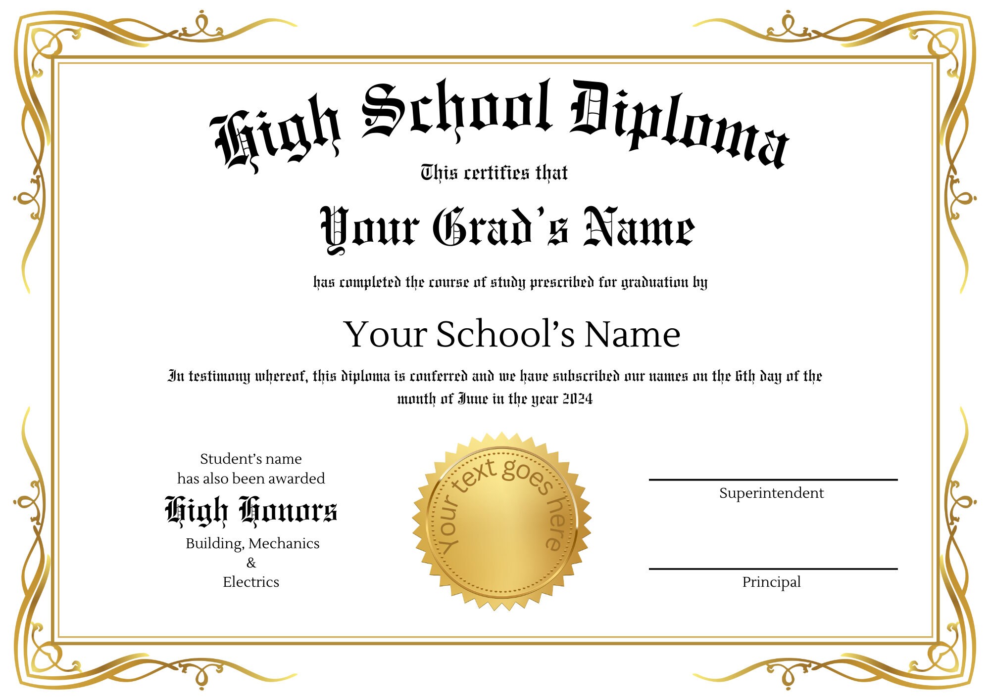Customized Diploma Personalized Diploma Homeschool Diploma High School ...