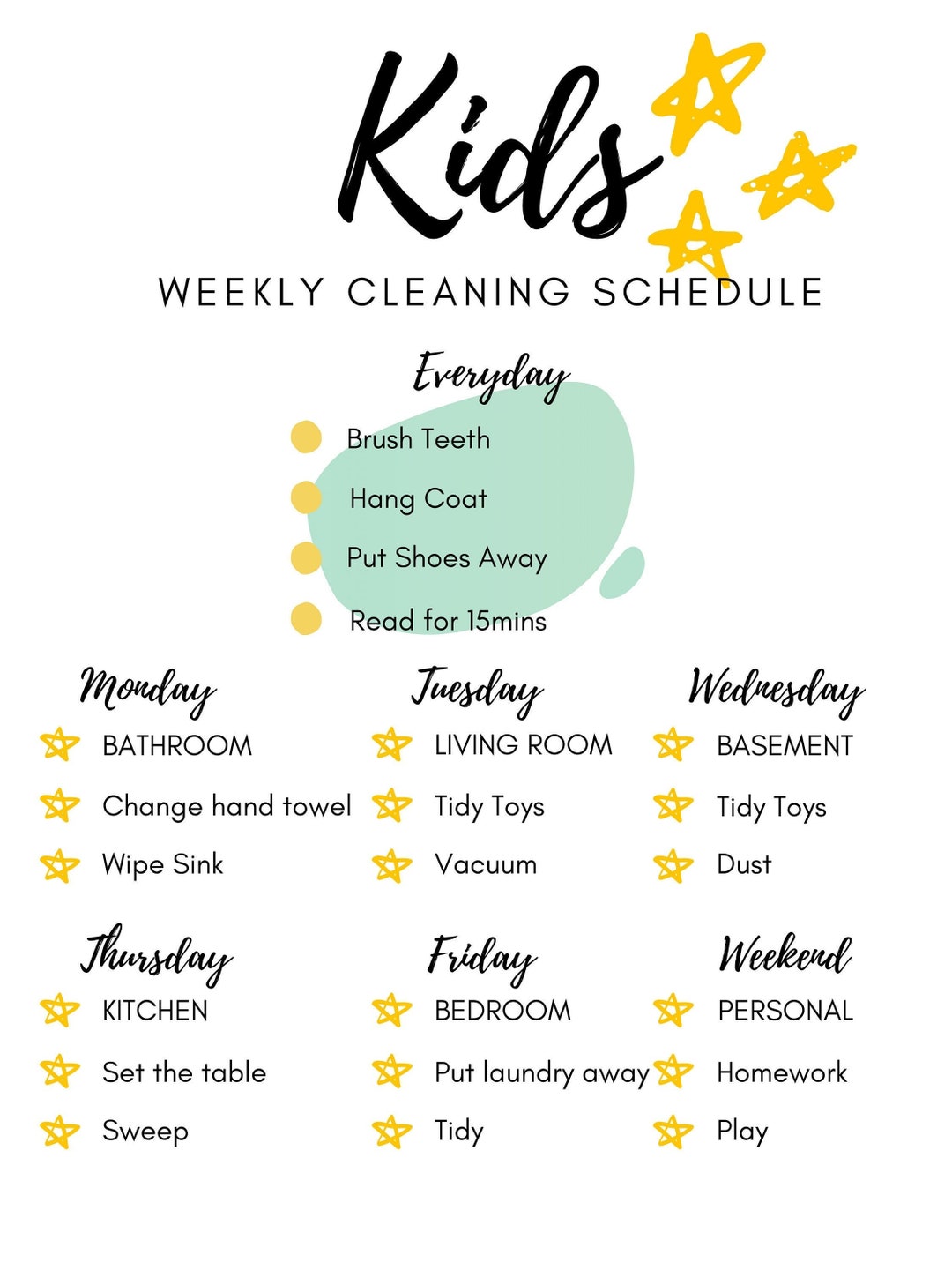 Cleaning Checklist/chore Chart/ EDITABLE Chore Chart for All Ages - Etsy