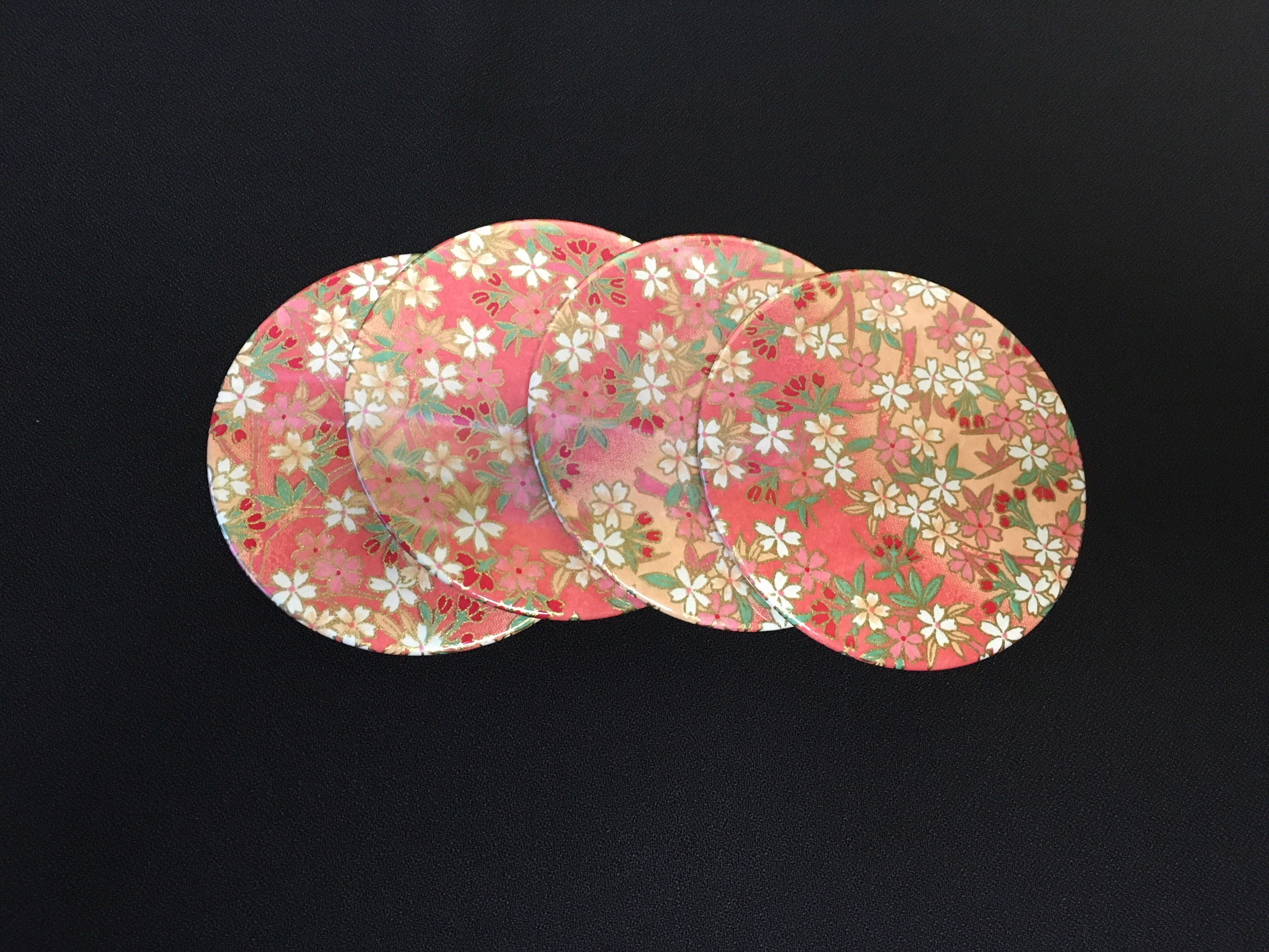 Set of 4 Pink Cherry Blossom Japanese Paper Coaster - Etsy
