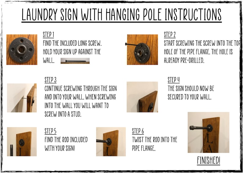 Laundry Sign With Hanging Pole Rustic Laundry Room Hanger | Etsy