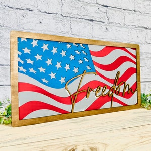 American Flag & Freedom Wooden Sign | Laser Cut Patriotic Wood Flag ...