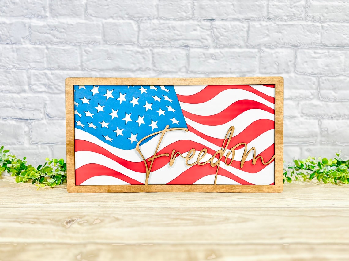 American Flag & Freedom Wooden Sign | Laser Cut Patriotic Wood Flag ...