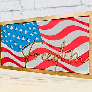 American Flag & Freedom Wooden Sign | Laser Cut Patriotic Wood Flag ...