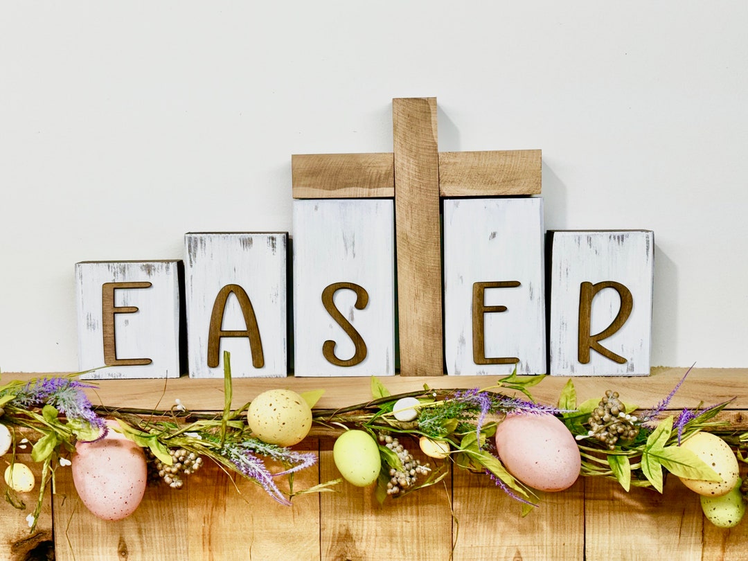 Easter 3D Block Set With Cross Rustic Easter Distressed Blocks ...
