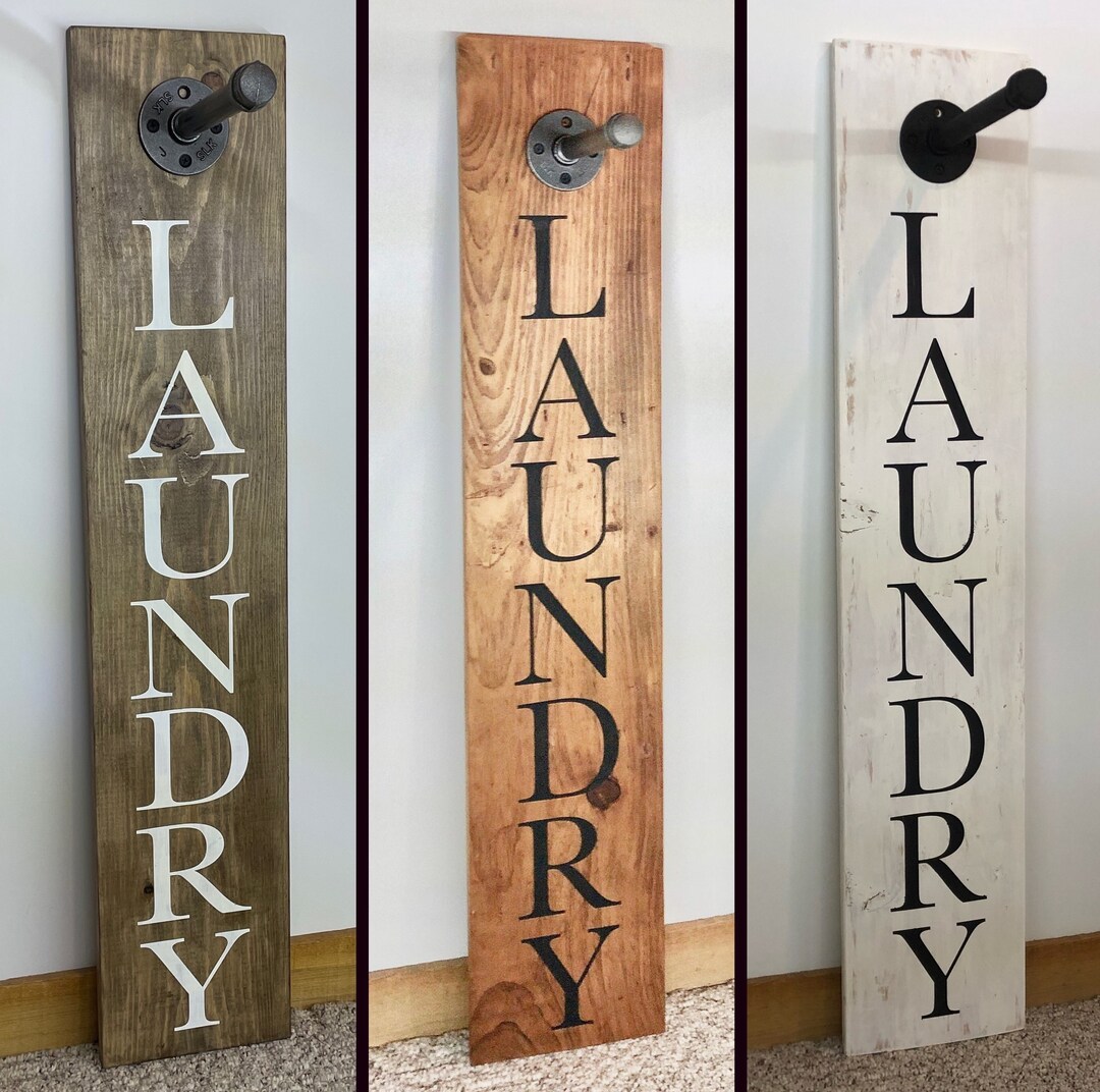 Laundry Sign With Hanging Pole Rustic Laundry Room Hanger - Etsy
