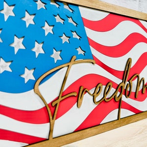American Flag & Freedom Wooden Sign | Laser Cut Patriotic Wood Flag ...