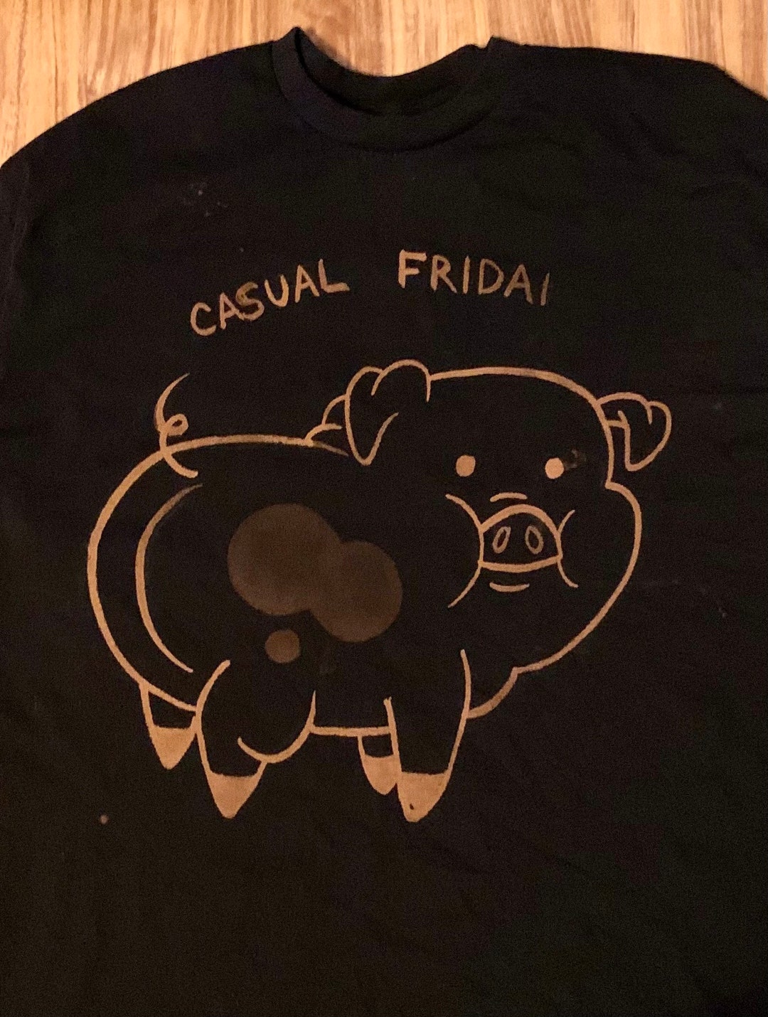 Hand Bleach Painted Waddles Casual Friday Pig Custom Cotton Shirt - Etsy