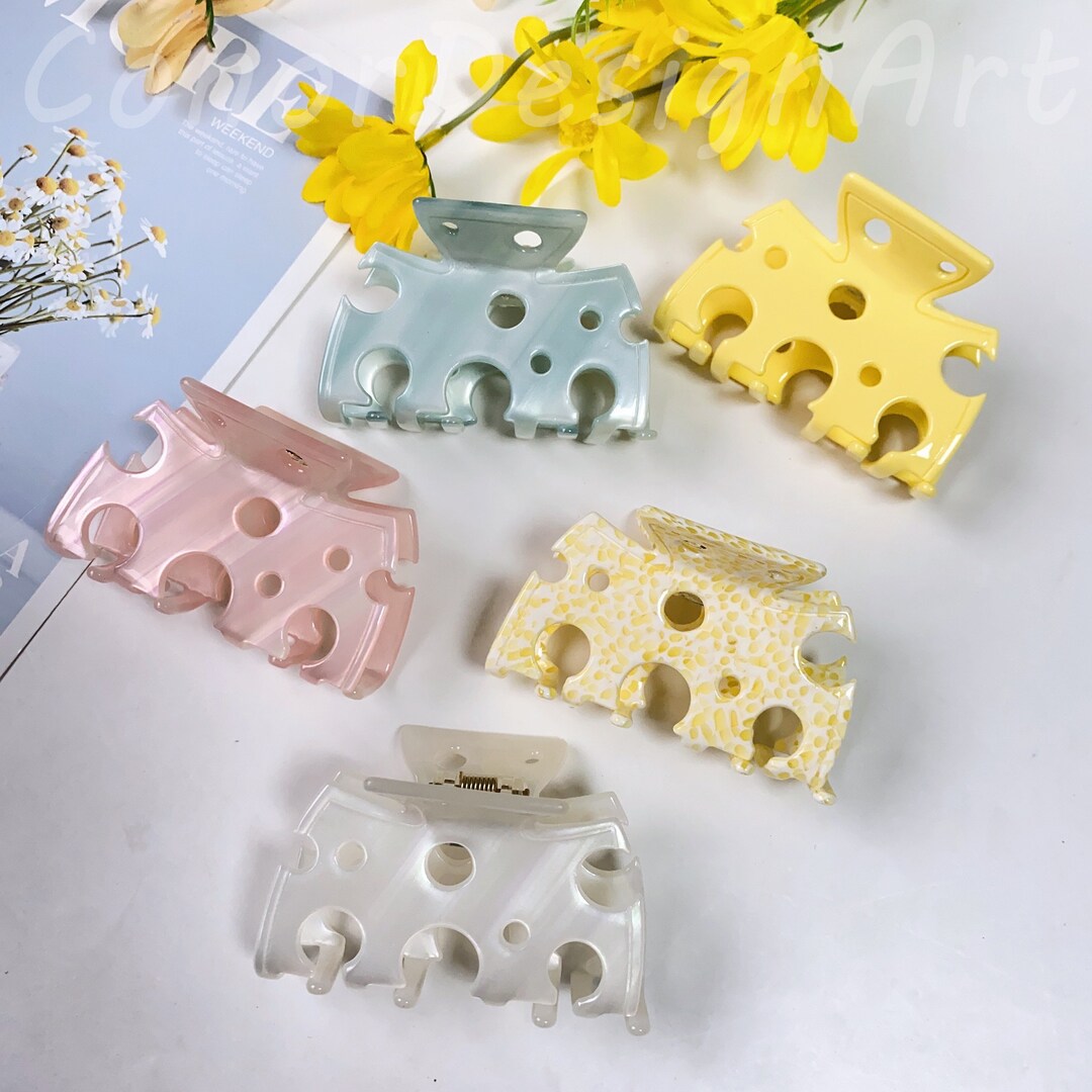 Cute Cheese Hair Claw Clips, Pink Yellow Blue Acetate Cheese Hair Claws ...