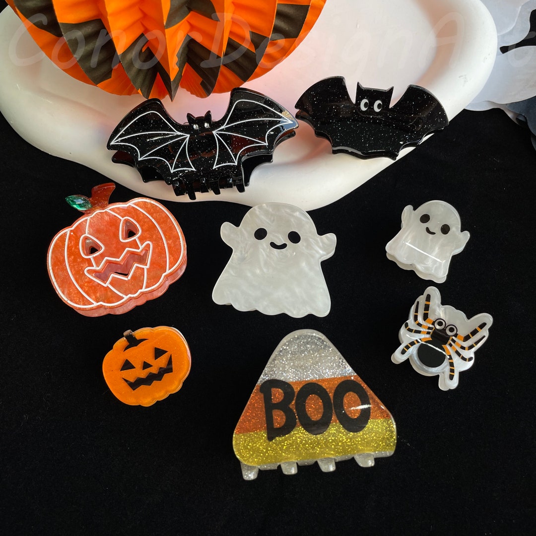 Cute Halloween Hair Claw Clips,unique Pumpkin Bat Spider Ghost Hair ...