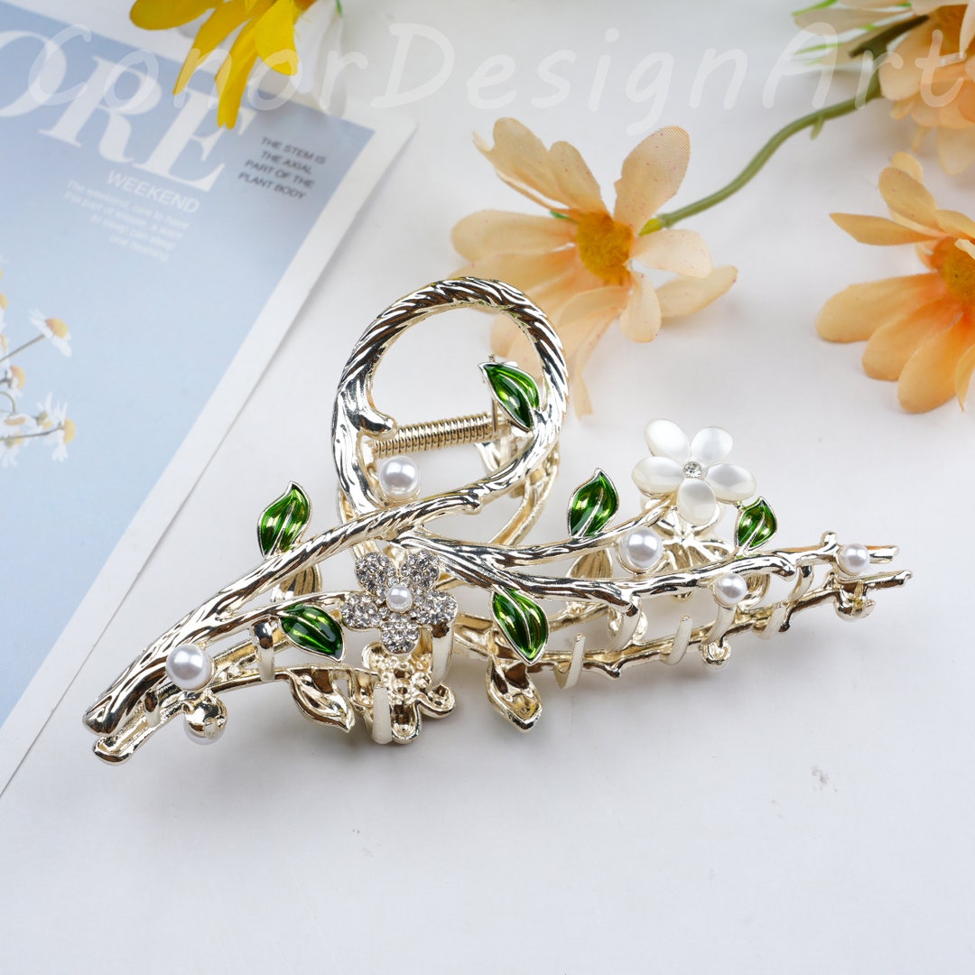 13.5cm Large Flower Branch Hair Claws, Tredny White Flower Clamps ...