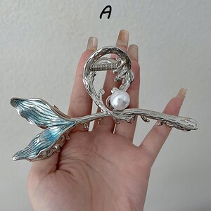 Large Blue Fish Tail Hair Claws, Gem Pearl Starfish Mermaid Tail Hair ...