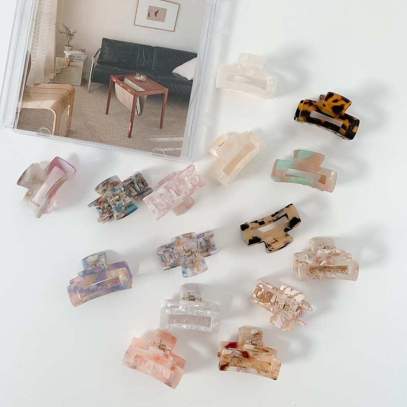 Rectangle Tortoise Hair Claw Clips Minimalist Medium Hair - Etsy