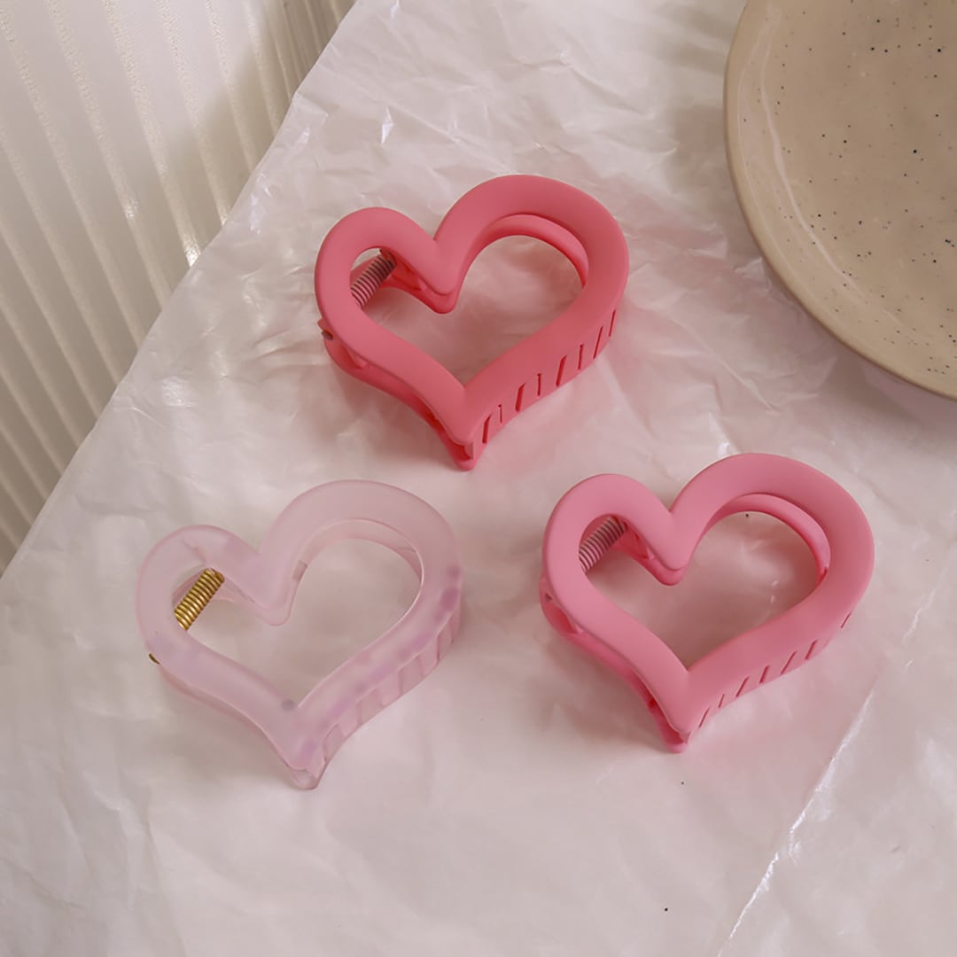Cute Pink Peach Heart Hair Claw Clip, Pink Elegant Hair Claws for Women ...