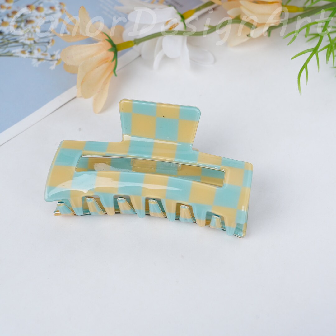 Colorful Checkerboard Hair Claw Clip,cute Plaid Hollow Rectangle Hair ...