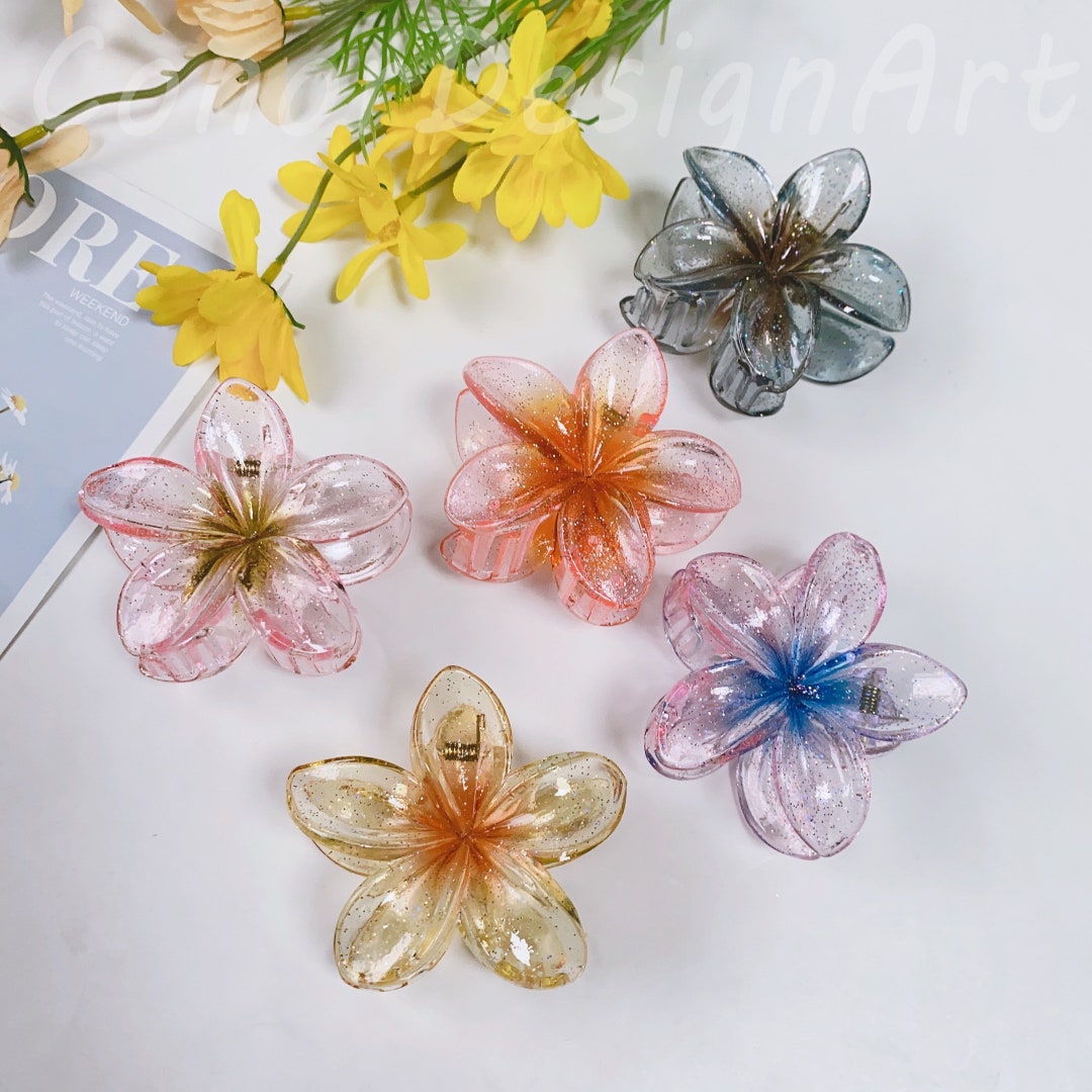 8 CM Sparkling Transparent Flower Hair Clips,shiny Glitter Bauhinia ...