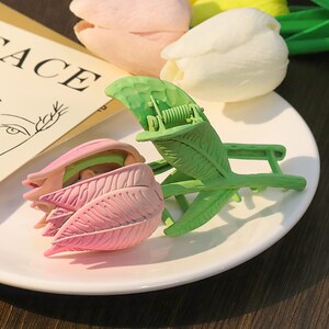 Pink Tulip Hair Claw Clipsvintage Elegant Metal Tulip Hair - Etsy