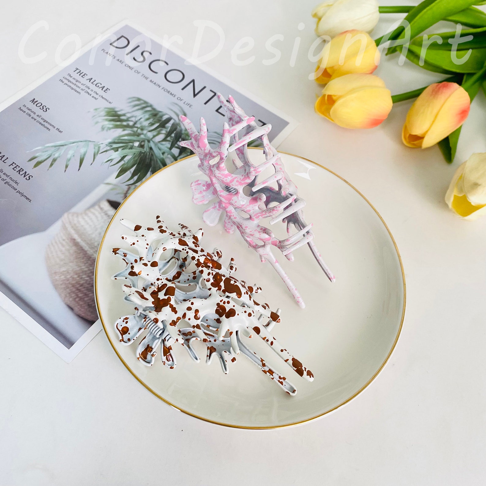 Novel Conch Hair Claws, Khaki Pink Spotted Conch Hair Clamps, Elegant ...