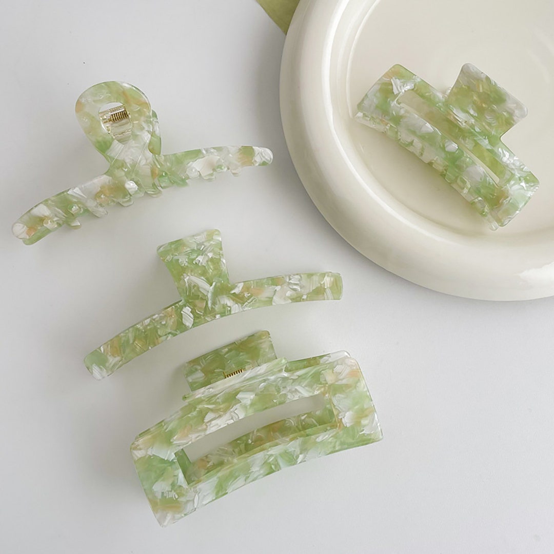 Vintage Green Hair Claws for Women, Girlish Hair Clip, Hollow Rectangle ...