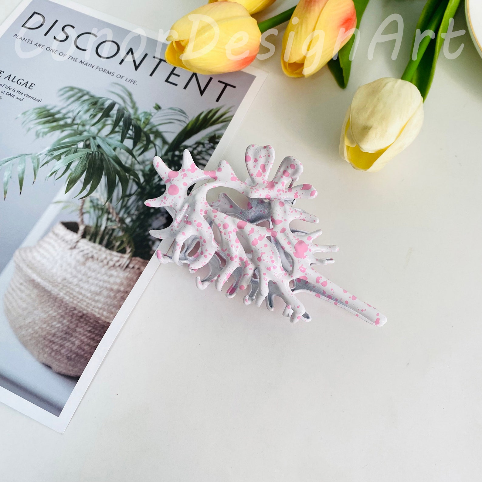 Novel Conch Hair Claws, Khaki Pink Spotted Conch Hair Clamps, Elegant ...