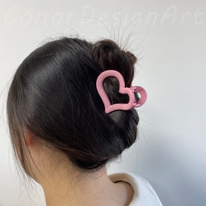 Cute Pink Peach Heart Hair Claw Clip, Pink Elegant Hair Claws for Women ...