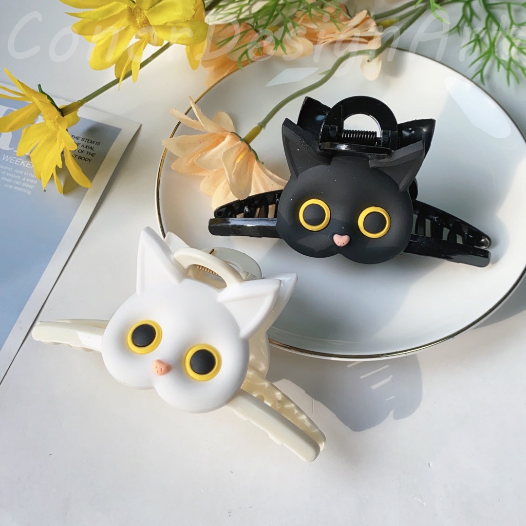 Big Cartoon Cat Hair Claw Clip, Cute Acrylic Cat Hair Claw Clip, Black ...