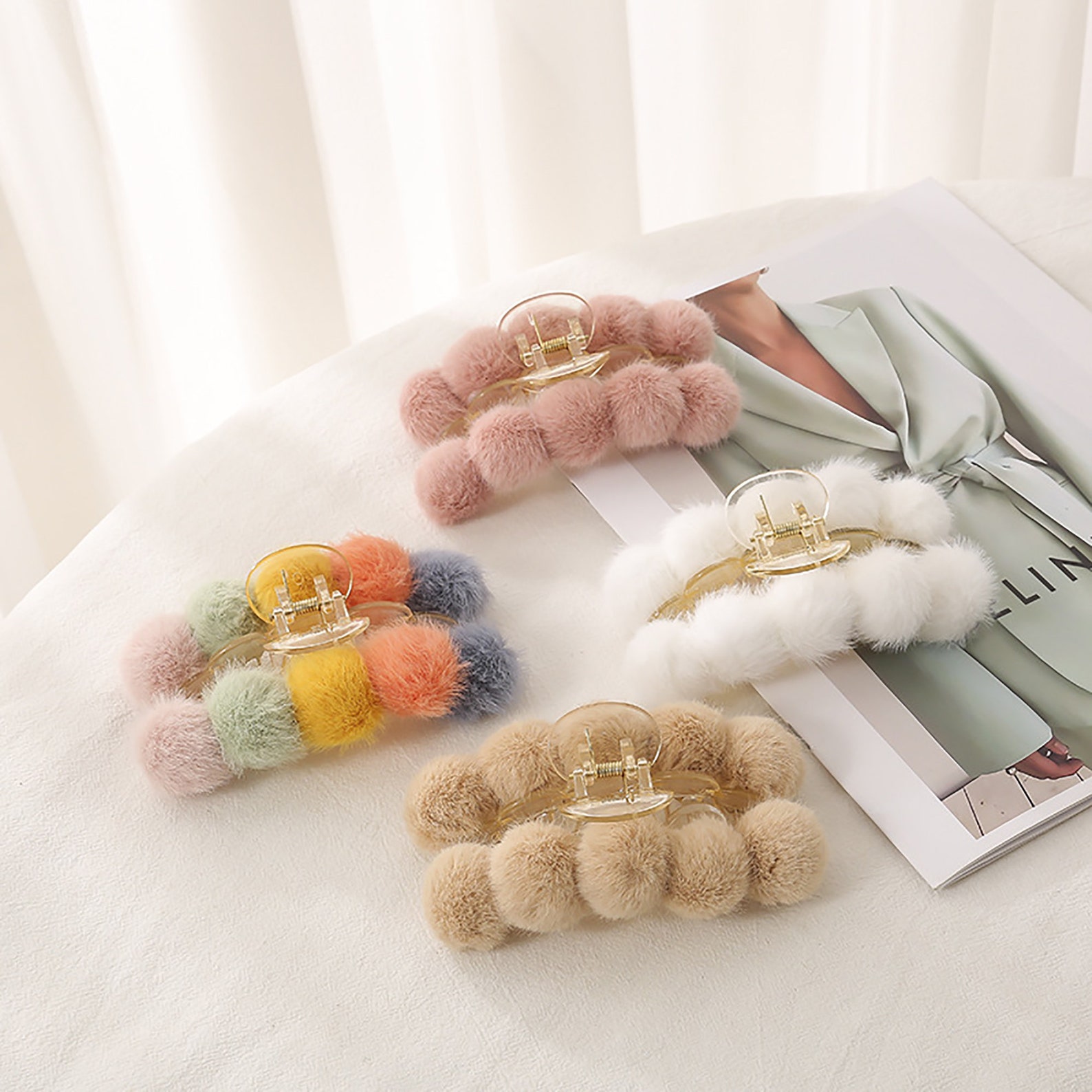 Large Plush Hair Claw Clips Fuzzy Hair Catch Barrette Winter - Etsy UK