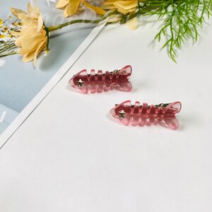 A Pair of Pink Fishbone Hair Clips,y2k Vintage Star Pink Fishbone Clip ...
