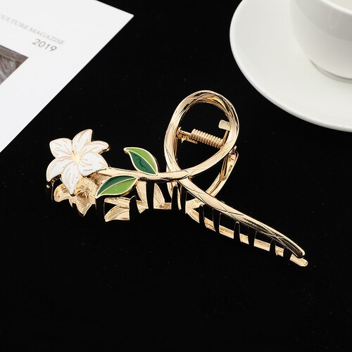 Large Flower Hair Claw Clip Enamel Metal Claw - Etsy