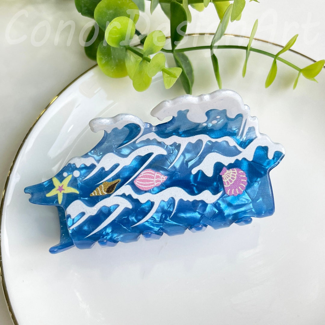 Blue Ocean Sea Wave Hair Claw Clip,cute Fun Acrylic Ocean Wave Hair ...