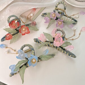 Colored Flowers Tassel Hair Claw Clips,large Flower Cross Metal Hair ...