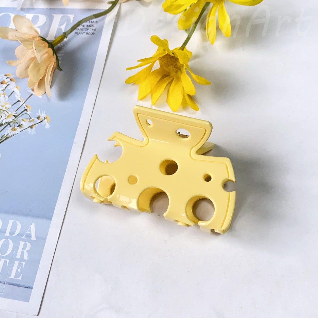 Cute Yellow Cheese Hair Claw Clips, Chessboard Cheese Hair Claws ...