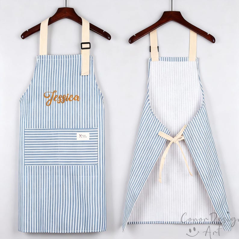 Personalized Embroidered Striped Apron With Pockets,custom Name Chef ...