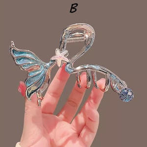 Large Blue Fish Tail Hair Claws, Gem Pearl Starfish Mermaid Tail Hair ...