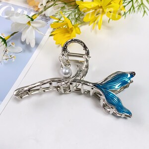 Large Blue Fish Tail Hair Claws, Gem Pearl Starfish Mermaid Tail Hair ...