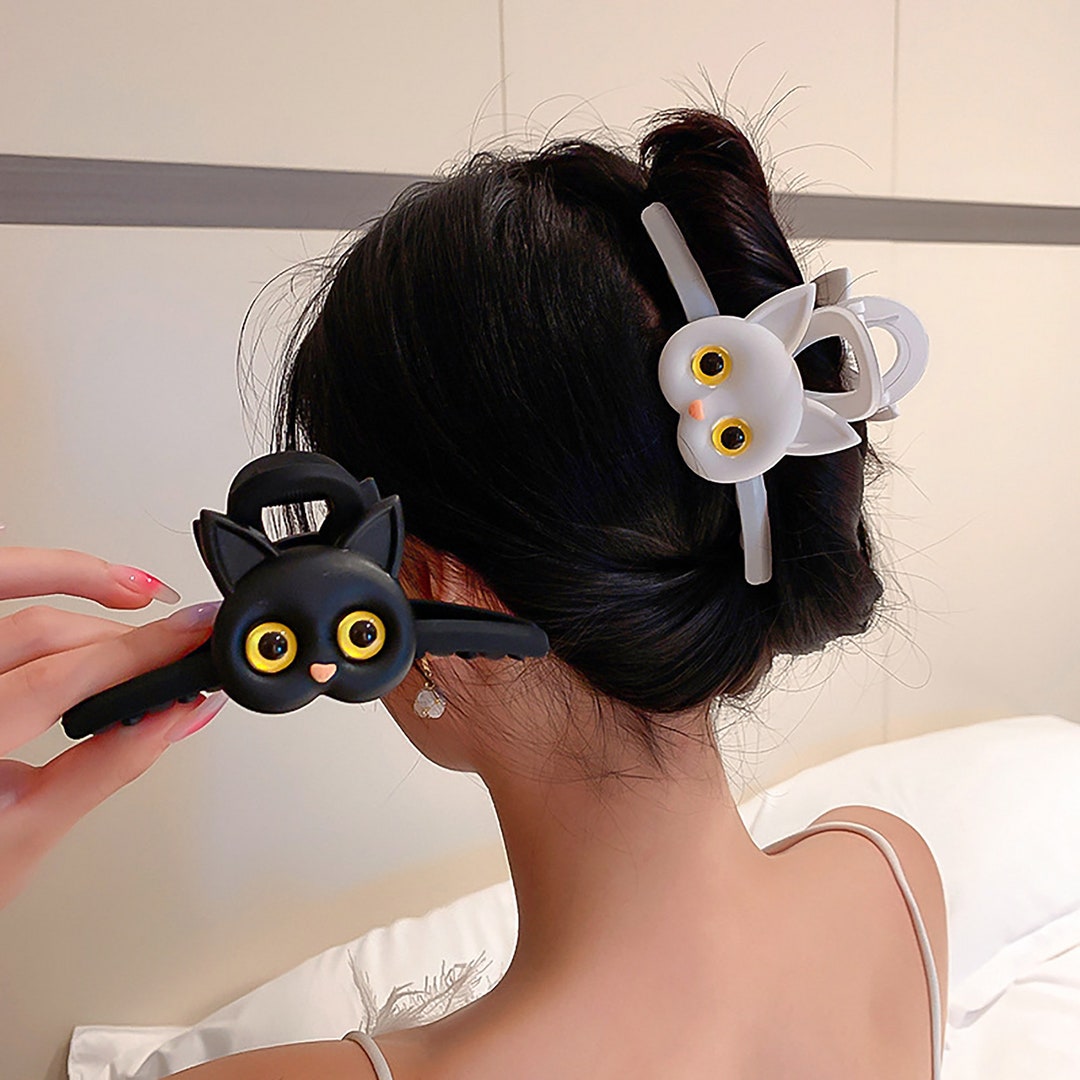 Big Cartoon Cat Hair Claw Clip, Cute Acrylic Cat Hair Claw Clip, Black ...