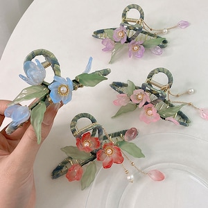 Colored Flowers Tassel Hair Claw Clips,large Flower Cross Metal Hair ...
