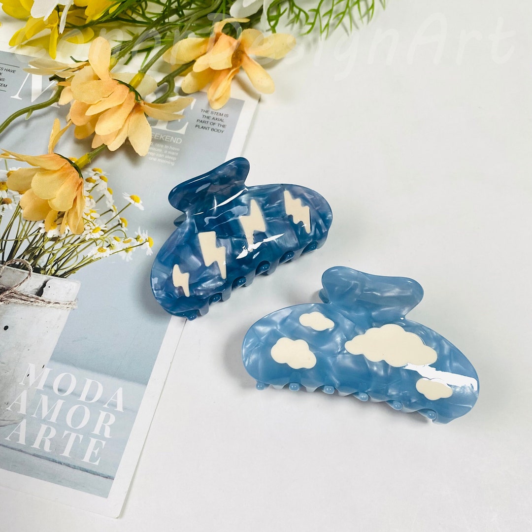 Cloud Lightning Hair Claw Clamps, Blue and White Splicing Acetate Hair ...