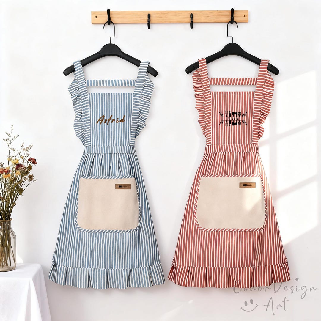 Personalized Striped Ruffle Apron, Embroidered Name Apron, Chef Apron ...