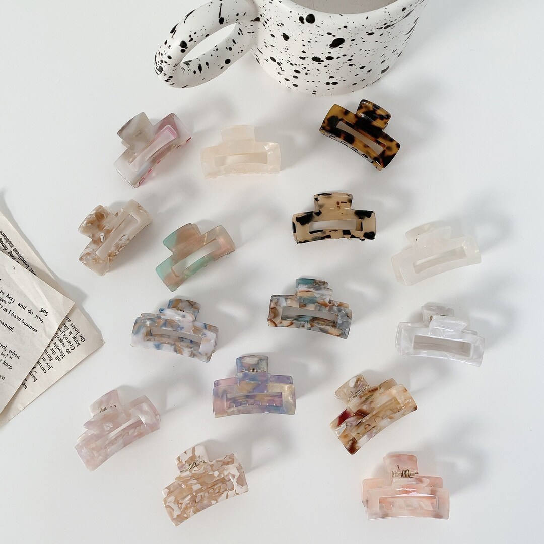 Rectangle Tortoise Hair Claw Clips, Minimalist Medium Hair Clamps, Hair ...