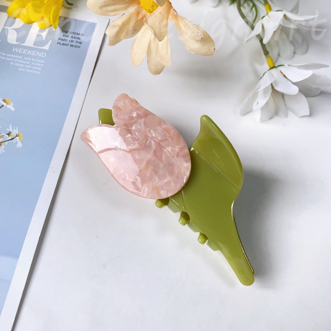 Cute Pink Tulip Hair Claw Clips, Vintage Elegant Acetate Tulip Hair ...